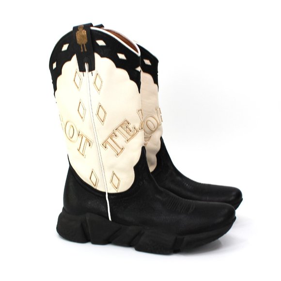 Texas Robot | Shoes | Texas Robot Black Ivory Leather Cowboy Western ...